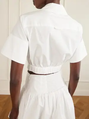 Simkhai Sabrina Cropped Pleated Cotton-blend Poplin Shirt - White