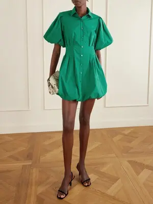 Simkhai Cleo Pleated Mini Shirt Dress - Green