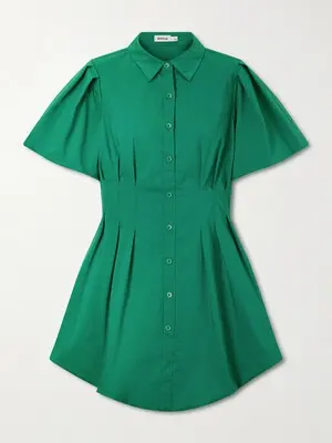 Simkhai Cleo Pleated Mini Shirt Dress - Green