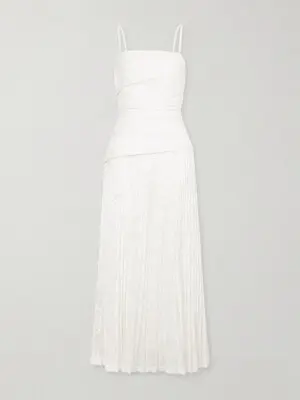 Simkhai Annalise Pleated Lace And Cotton-poplin Midi Dress - Neutrals