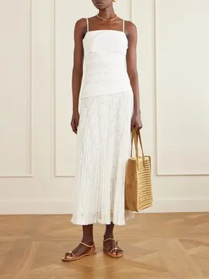 Simkhai Annalise Pleated Lace And Cotton-poplin Midi Dress - Neutrals