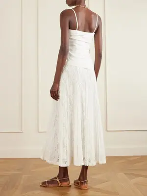 Simkhai Annalise Pleated Lace And Cotton-poplin Midi Dress - Neutrals