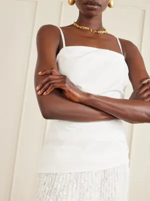 Simkhai Annalise Pleated Lace And Cotton-poplin Midi Dress - Neutrals