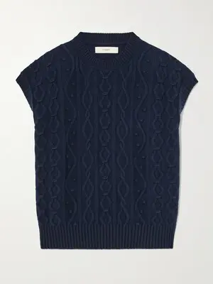 Purdey Cable-knit Cotton And Cashmere-blend Vest - Blue