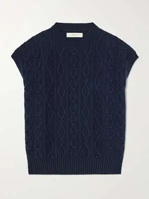 Purdey Cable-knit Cotton And Cashmere-blend Vest - Navy