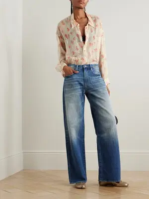 R13 Pintucked Printed Silk Shirt