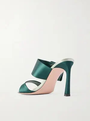 ROGER VIVIER Trompette 85 Crystal-embellished Satin Mules - Green