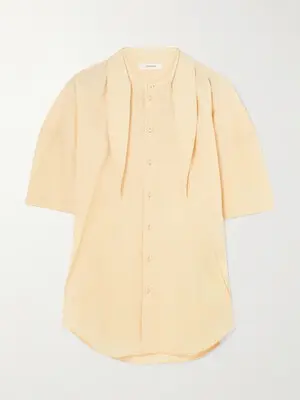 LEMAIRE Tie-neck Cotton-muslin Shirt - Yellow