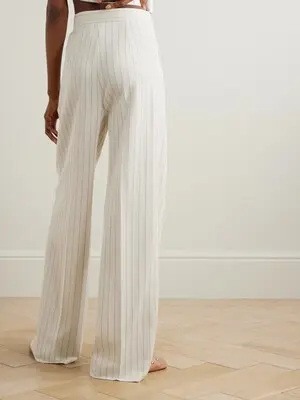 Max Mara Pinstriped Cotton-piqué Wide-leg Pants