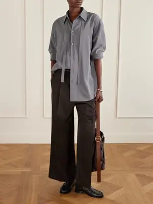 LEMAIRE Tie-detailed Crinkled Silk-blend Shirt - Gray