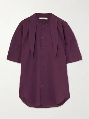 LEMAIRE Tie-neck Cotton-muslin Shirt - Purple