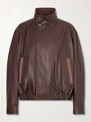 LEMAIRE Suede-trimmed Leather Jacket - Brown