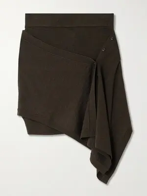 LEMAIRE Asymmetric Draped Wool-blend Skirt - Brown