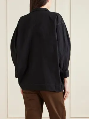 LEMAIRE Scarf-detailed Embellished Crinkled Cotton-crepe Blouse - Black