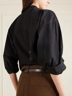 LEMAIRE Scarf-detailed Embellished Crinkled Cotton-crepe Blouse - Black