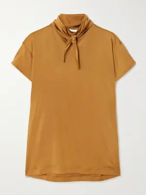 LEMAIRE Tie-neck Jersey T-shirt - Brown