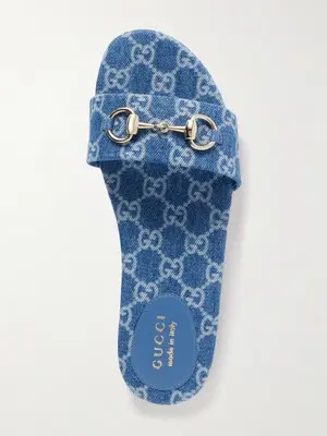 Gucci Horsebit-embellished Printed Denim Slides