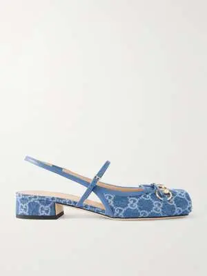 Gucci Horsebit-embellished Denim-jacquard Slingback Sandals - Blue