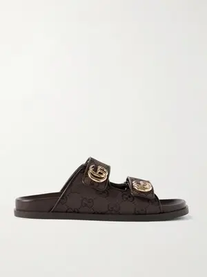 Gucci Embellished Printed Canvas-jacquard Sandals - Brown