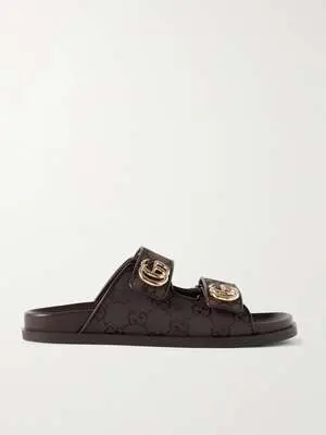 Gucci Embellished Printed Canvas-jacquard Sandals - Chocolate