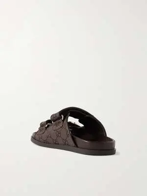 Gucci Embellished Printed Canvas-jacquard Sandals - Chocolate