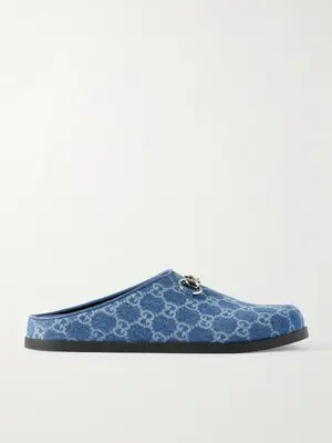 Gucci Horsebit-embellished Printed Denim Mules - Blue