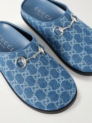 Gucci Horsebit-embellished Printed Denim Mules