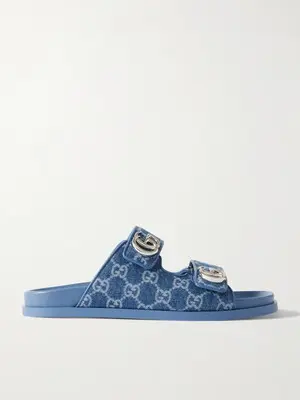 Gucci Embellished Printed Denim Sandals