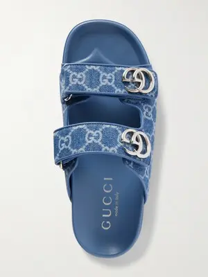 Gucci Embellished Printed Denim Sandals