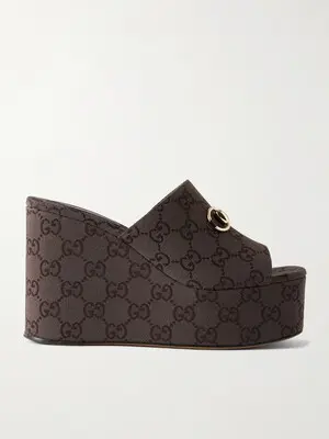 Gucci Horsebit-embellished Canvas-jacquard Platform Mules - Brown