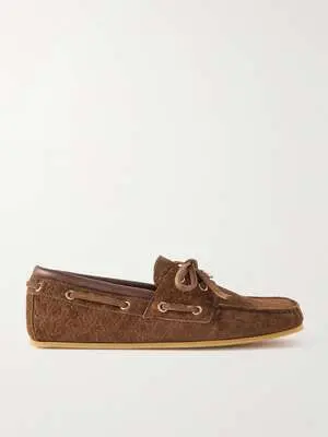 Gucci Embellished Logo-embossed Suede Boat Shoes - Brown