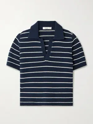FRAME Striped Cotton-blend Polo Shirt - Blue