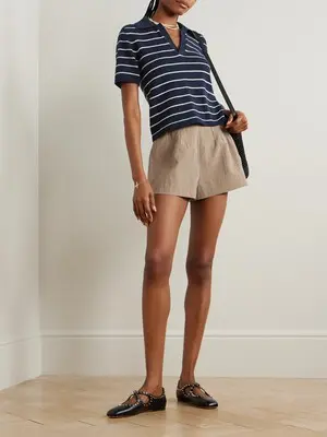 FRAME Striped Cotton-blend Polo Shirt - Blue