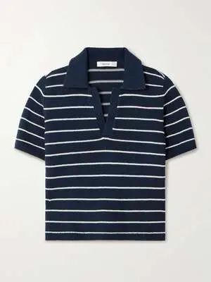 FRAME The Striped Easy Cotton-blend Polo Shirt - Navy