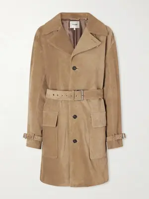 FRAME Belted Suede Trench Coat - Brown