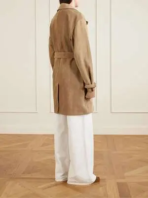 FRAME Belted Suede Trench Coat - Camel