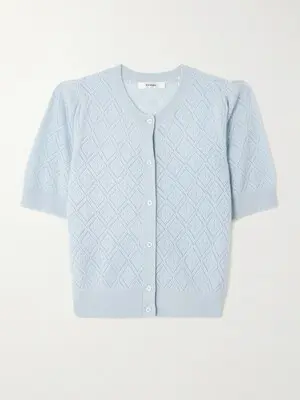 FRAME Pointelle-knit Cashmere Cardigan - Blue
