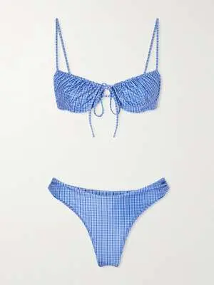 Faithfull The Brand Ombra And Leone Ruched Checked Bikini - Blue
