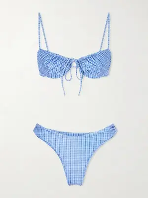 Faithfull The Brand Ombra And Leone Ruched Checked Bikini - Blue