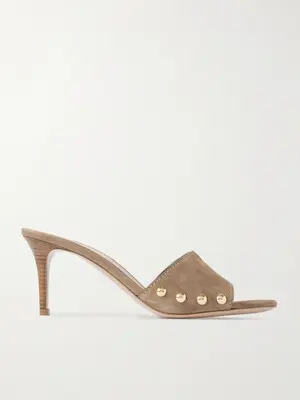 GIANVITO ROSSI 70 Studded Suede Mules - Brown