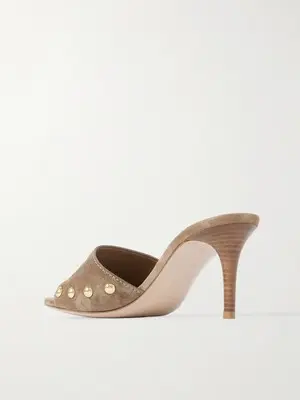 GIANVITO ROSSI 70 Studded Suede Mules - Brown
