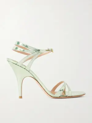 GIANVITO ROSSI 95 Mirrored Leather Sandals - Green