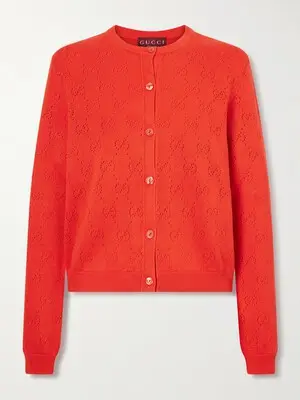 Gucci Perforated Silk-blend Cardigan - Red