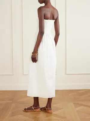 Faithfull The Brand Jamie Strapless Shirred Cotton-poplin Midi Dress - White