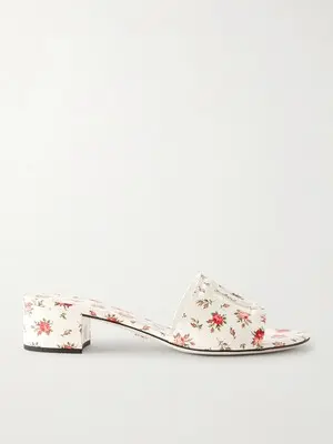 Dolce & Gabbana Bianca Floral-print Leather Mules - White