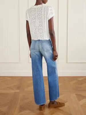 DÔEN Clairette Cropped Ruffled Lace-trimmed Organic Cotton-voile Top