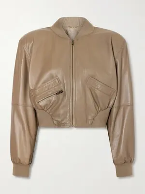 Chloé Cropped Leather Bomber Jacket Neutrals