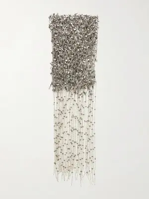 Dries Van Noten Fringed Embellished Beaded Scarf - Silver