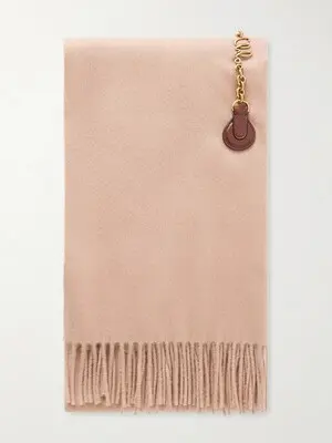 Chloé Fringed Embellished Leather-trimmed Wool Scarf - Pink