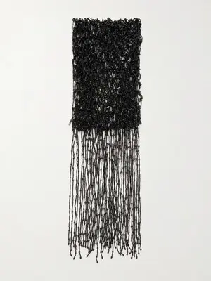 Dries Van Noten Fringed Embellished Beaded Scarf - Black